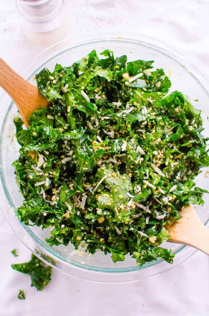 Lemon Kale Salad with Garlic and Parmesan - iFoodReal.com