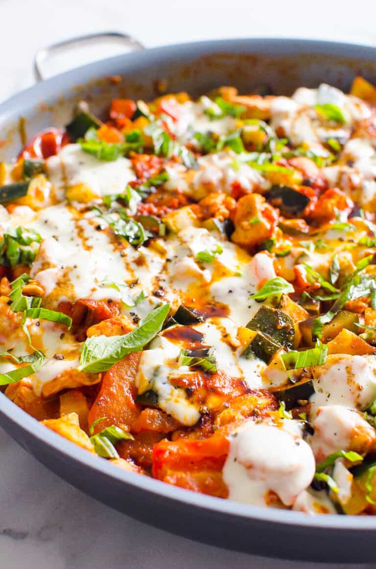 Caprese Chicken with Zucchini and Tomatoes - iFoodReal.com
