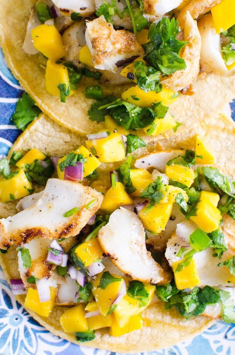 Grilled Fish Tacos with Mango Salsa - iFoodReal.com